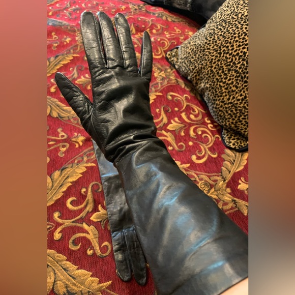 Accessories | Vintage Black Leather Elbow Length Gloves Size 612 | Poshmark